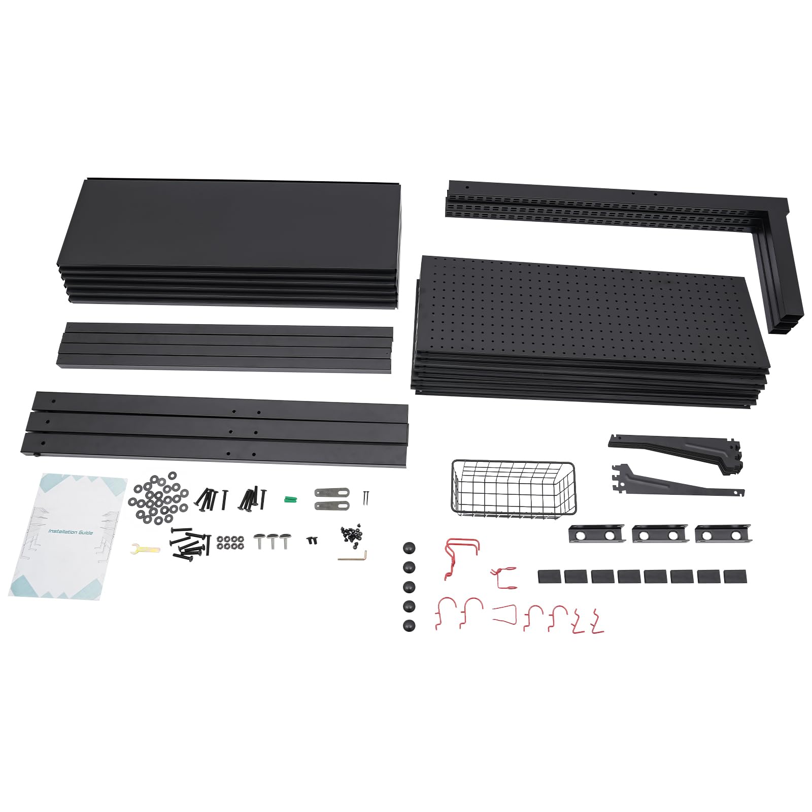 Desk Pegboard Shelf Freestanding, Standing Pegboard Shelf Unit for Table, Gaming Standing Pegboard Storage Rack, Perforated Panel Shelf with Hanging Basket for Home Office (Black)