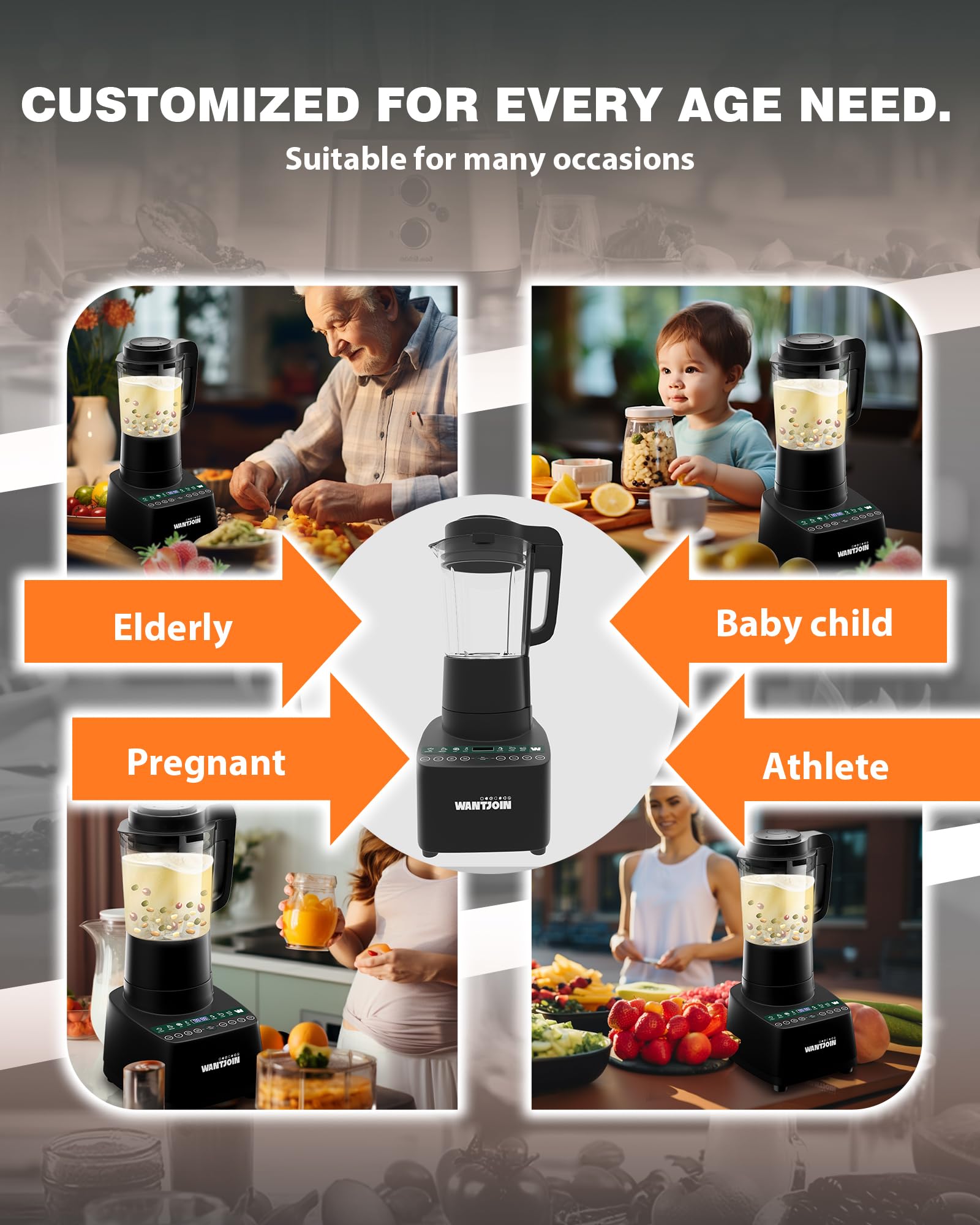 WantJoin 60 Oz Multifunctional Cooking Blender - High-Speed Countertop Blender 24000RPM, 9 One Touch Programs with 12H Delay Cook, Hot&Cold, Commercial Blenders Machine for Shakes and Smoothies