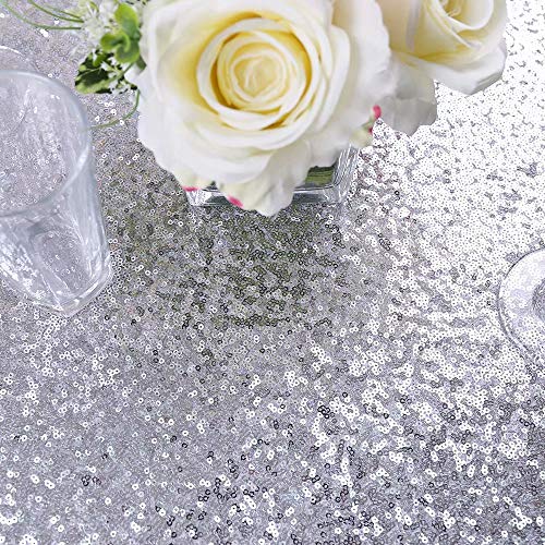 GFCC Glitter Silver Sequin Tablecloth for Party Wedding Banquet 60x120 inch Sparkly Rectangle Table Cloth Cake Table Cover Linen