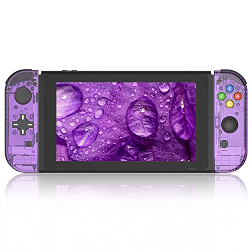 BASSTOP Translucent NS Joycon Handheld Controller Housing with D-Pad Button DIY Replacement Shell Case Compatible with Nintendo Switch Joy-Con (L/R) Without Electronics (Joycon D-Pad-Atomic Purple)