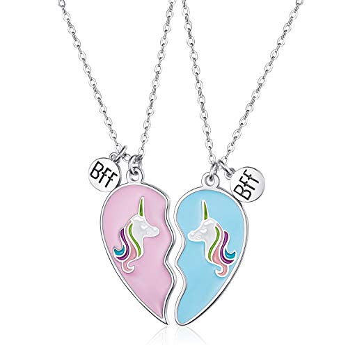 Hicarer 2 Pieces Half Heart Bff Necklace Friend Necklace for Friendship Birthday Gifts (Unicorn Style)