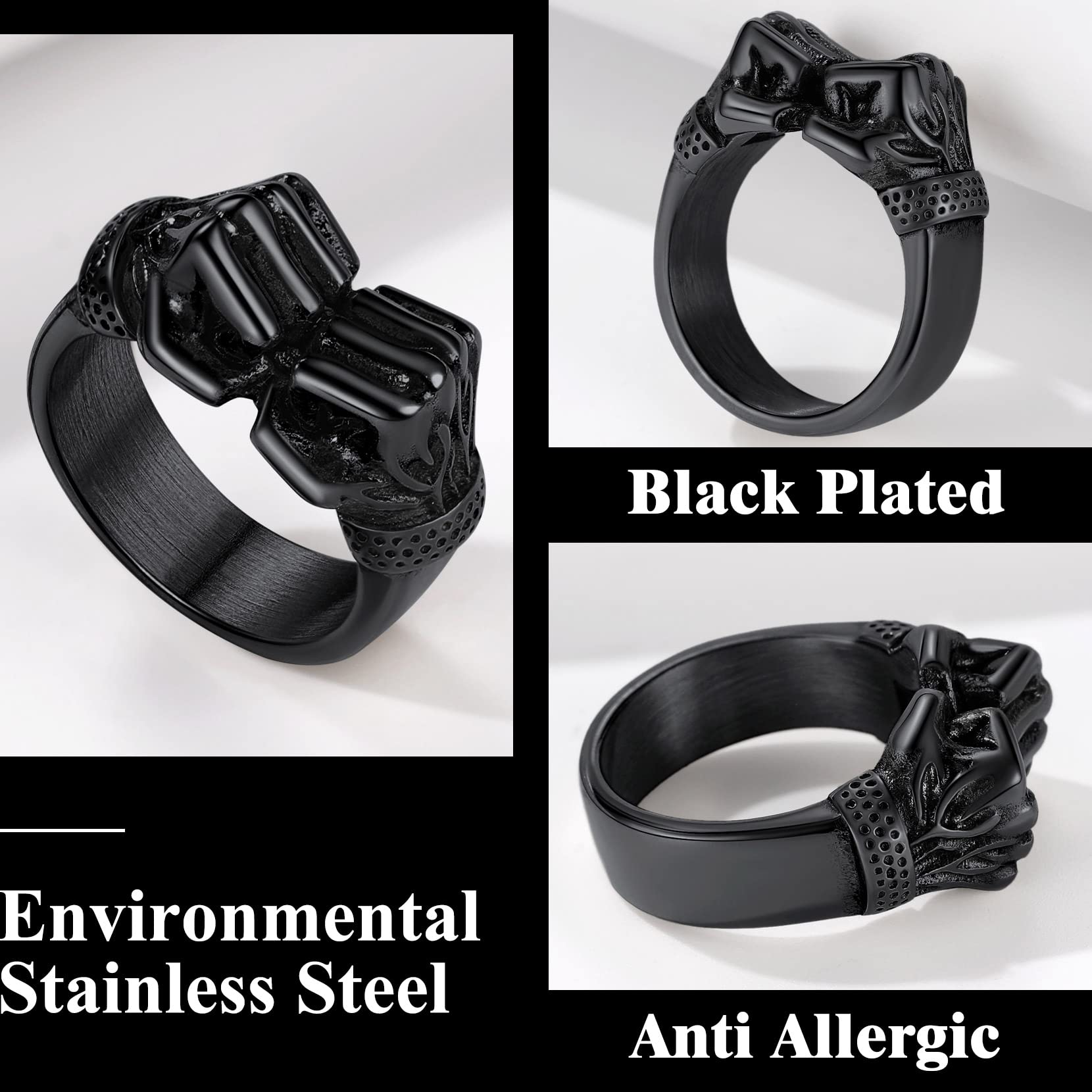 Black Chunky Fist Rings Punk Gothic Jewelry