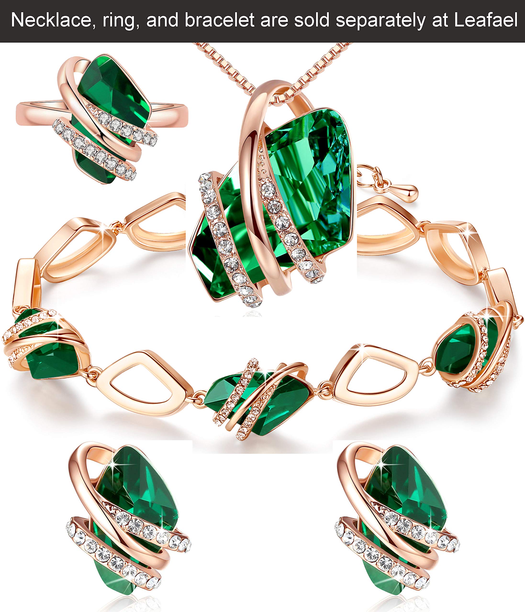 Leafael Wish Stone Stud Earrings with Emerald Green Birthstone Crystal, 18K Rose Gold Plated