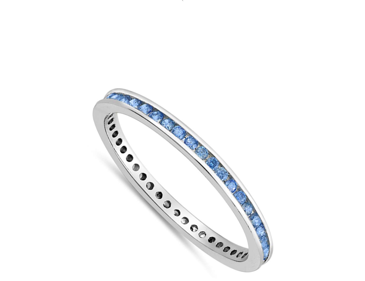 Blue Simulated Topaz Round Eternity Stack Ring New .925 Sterling Silver Band Size 2