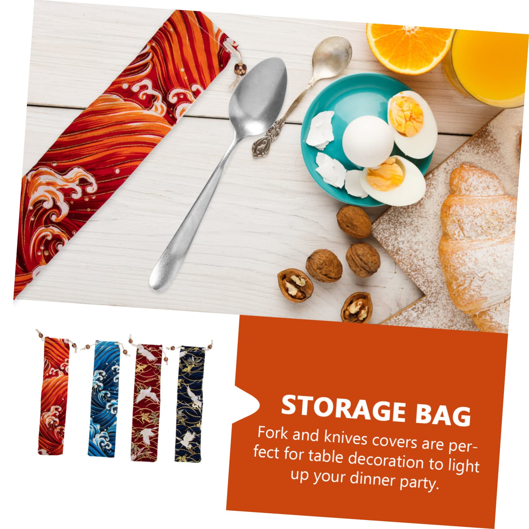 Cabilock 4pcs Drawstring Bag Pocket Wallet Straw Purse Folding Bracket Straw Carrying Bag Silk Drawstring Bag Utensil Holder Cutlery Bags Tableware Bag Japanese Style Tableware Bag Fabric