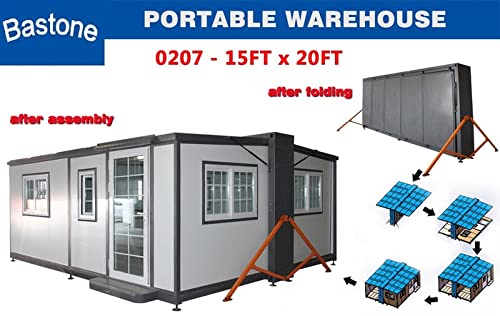 Bastone Mobile Expandable Plastic Prefab House 15ft x 20ft Portable Modern Prefabricated Container House Building, Black&White