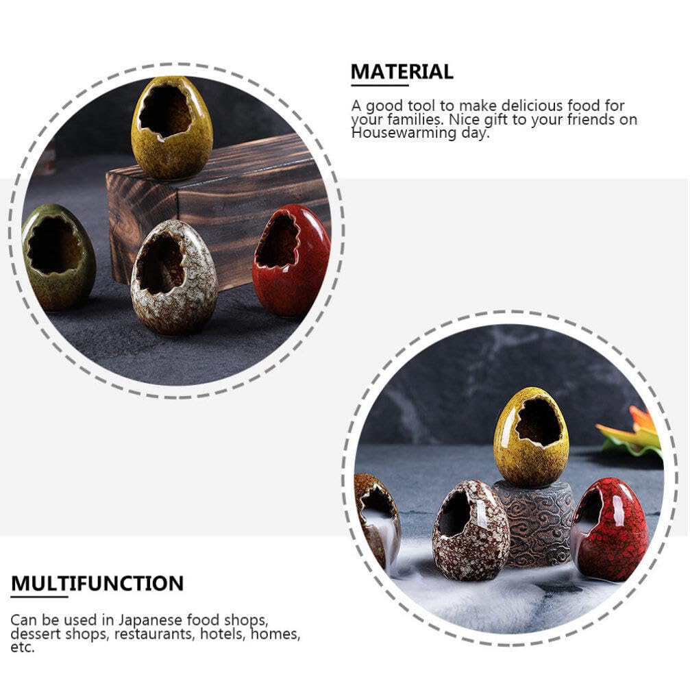 Cabilock 4Pcs Sushi Sashimi Platter Decoration Ceramic Dry Ice Cups Egg Shaped Dry Ice Containers Holders Egg Figurine for Home Restaurant Bar