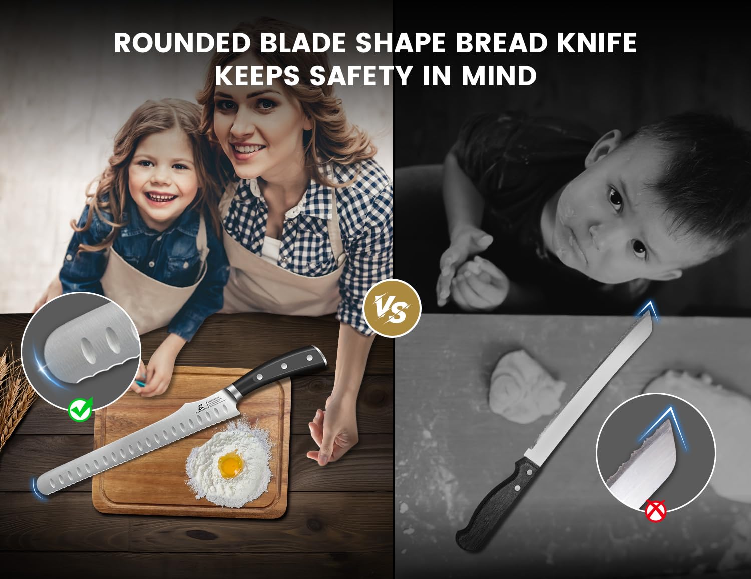 CoquusAid Bread Knife for Homemade Bread, 10.6 Inch Multifunction Serrated Knife, Razor Sharp Slicer, Forged High Carbon German Steel, Full Tang Ergonomic Handle Design for Sourdough Turkey Fruit