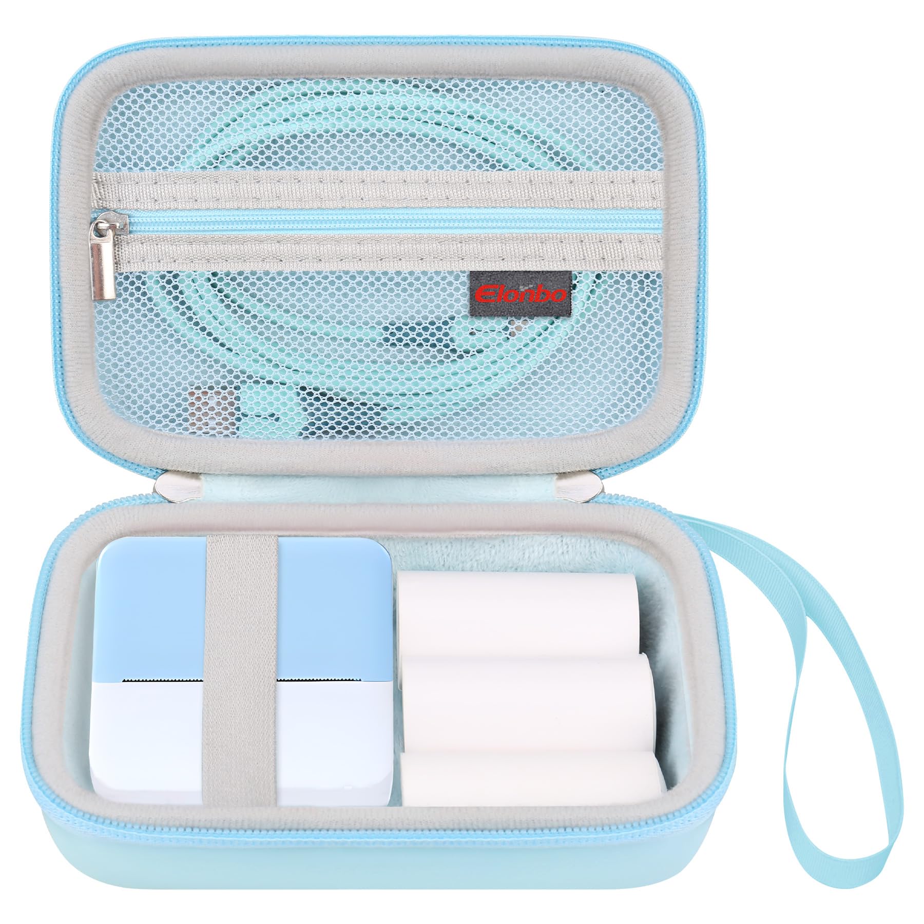 Elonbo Carrying Case for cudinham Thermal Mini Printer, Portable Inkless Sticker Maker Travel Bag, Wireless Bluetooth Label Printer Storage Holder, Mesh Pocket Fits printer paper Cable, Blue