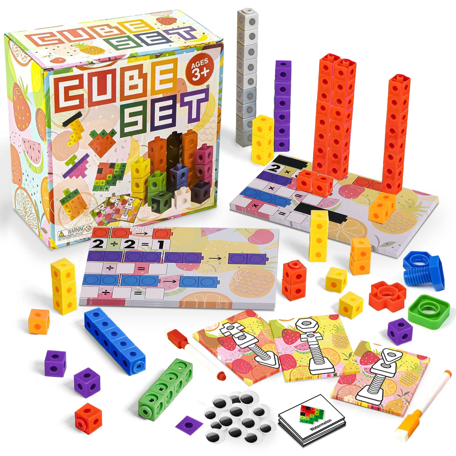 Math Number Blocks STEM Cubes Manipulatives Cubes - 100Pcs+ Math Games for Kids 6-8 Toys Number Blocks STEM Toy Supplies Construction Toy Gift for Preschool Kindergarten Learning Abacus Building