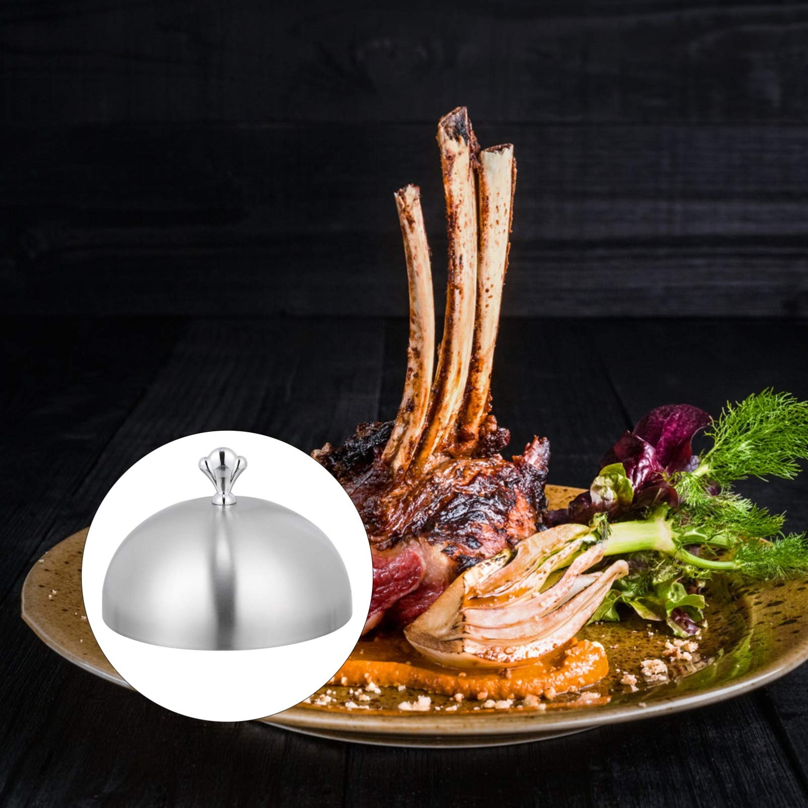 Cabilock Stainless Steel Restaurant Cloche Serving Dish Food Cover Dome Plate Covers for Steak Cake Appetizer Plate to Keep Food Warm (7.86x3.93 inch)