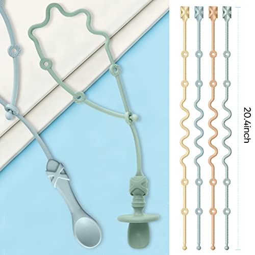 Baby Spoons Self Feeding 6+ Months Holder Strap Highchair Accessories-Gelinor Feeding Aid for Keep Spoon and Forks Set Close at Hand and Off The Ground(Green)-No Spoon