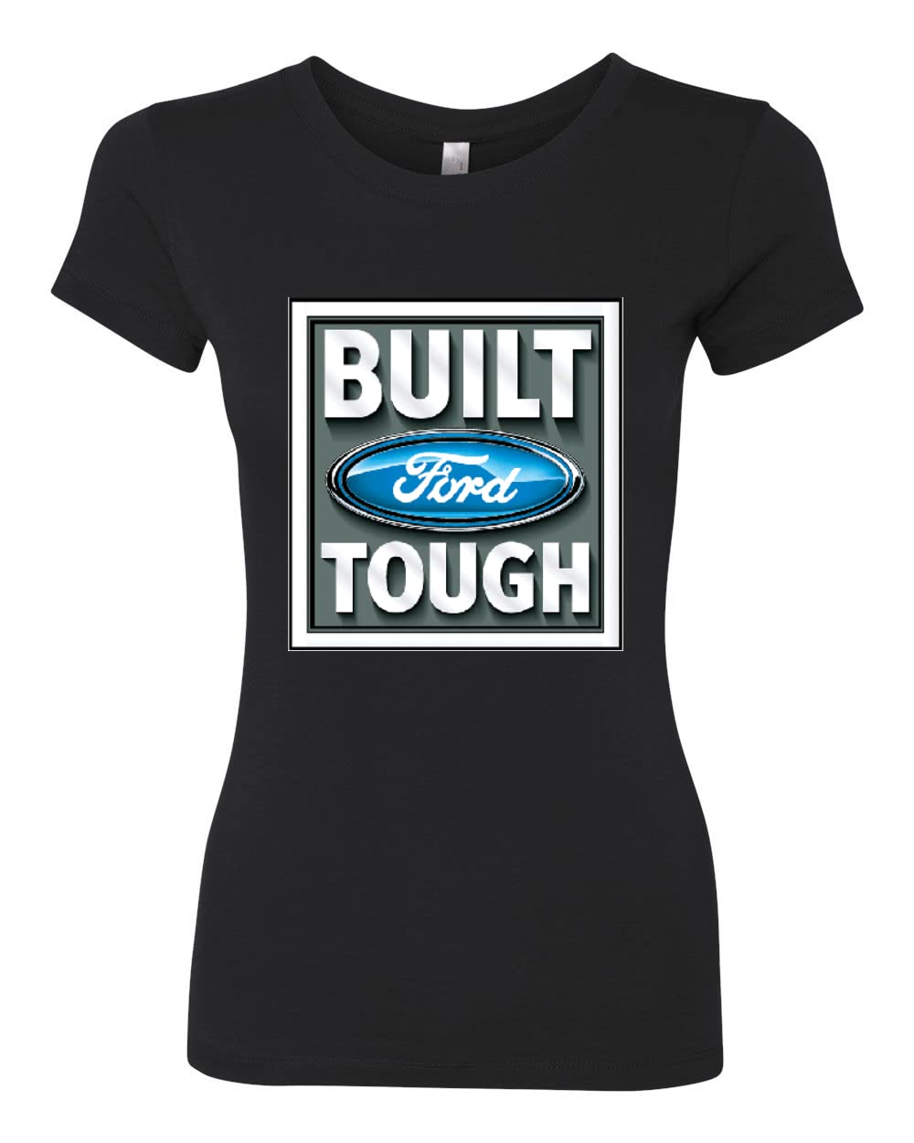 Built Ford Tough Classic Cars and Trucks Logo Ford Mustang Shelby Licensed Official Cars and Trucks Womens Slim Fit Junior Tee, Black, Medium