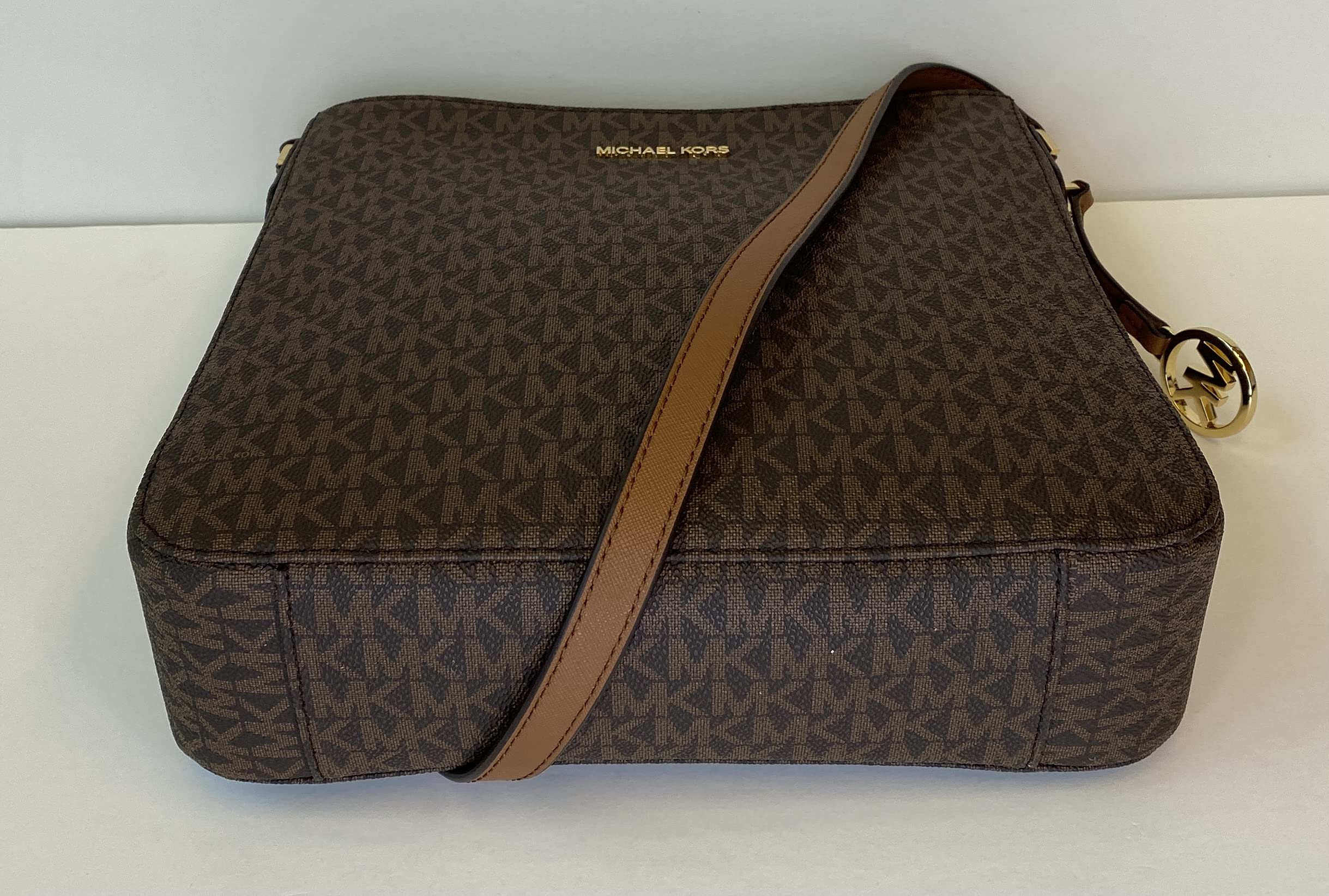 Michael Kors MICHAEL Michael Kors Jet Set Travel Large Messenger Crossbody bundle with Passport Case Purse Hook (Signature MK Brown)