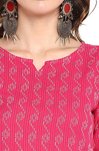 Janasya Indian Women's Pink Pure Cotton Kurta(JNE3405-KR-S)