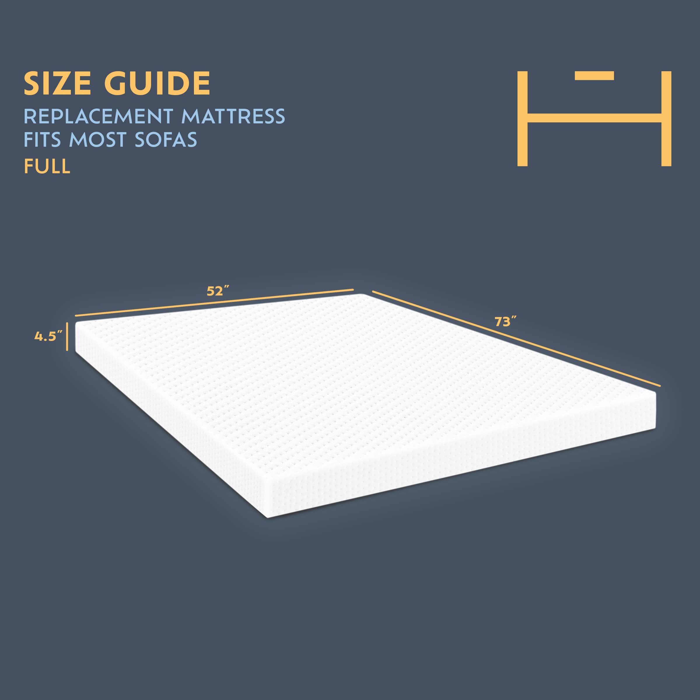 Heyward Premium Memory Foam Sofa Bed Replacement Mattress for Full Size Sleeper | 4.5β Inch | CertiPUR-US Certified | Washable Material w/Non-Slip Base | 73βL x 52βW x 4.5βH