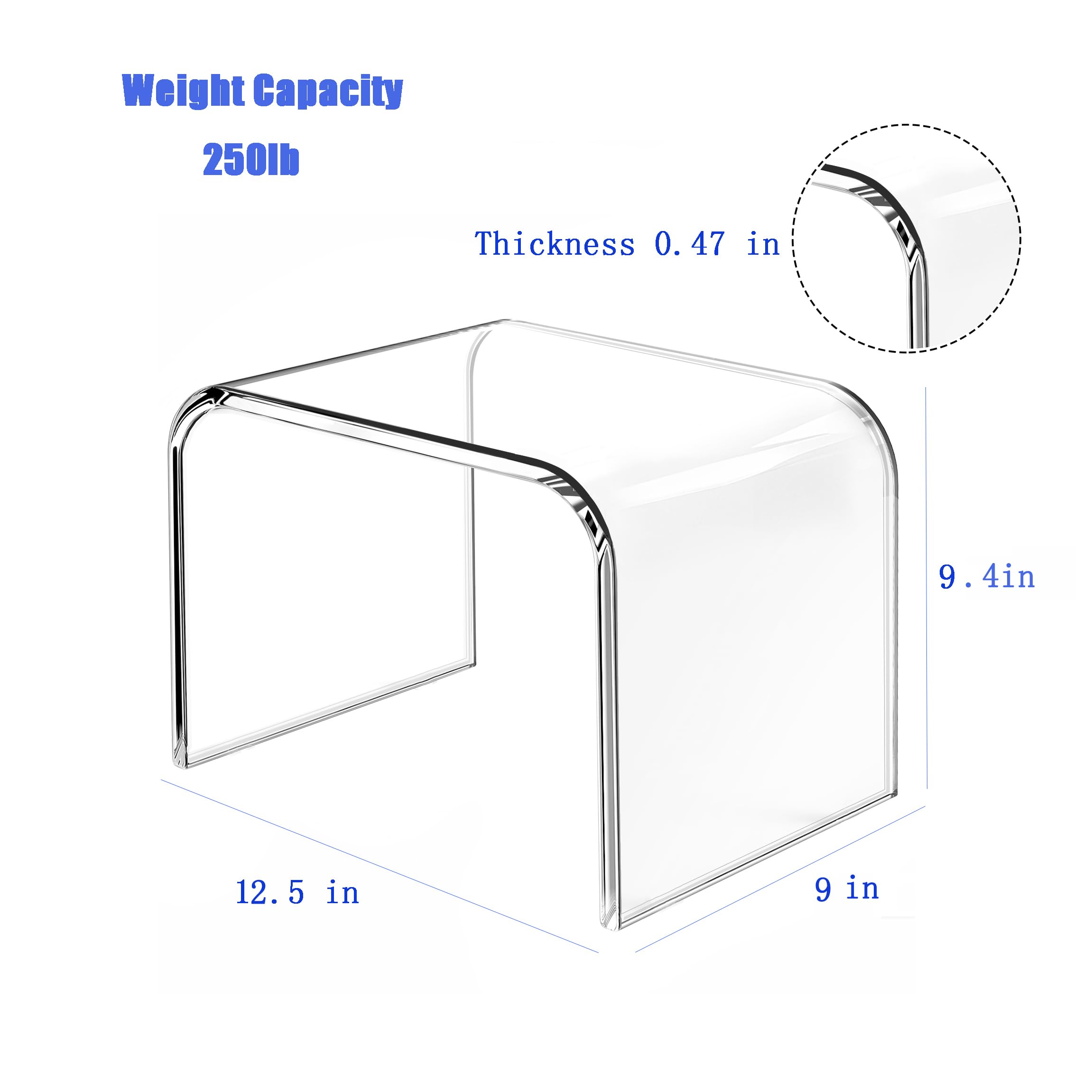 BOPKOWI Acrylic Step Stool,Acrylic Stool,Acrylic Small Step Stool,Clear Foot Stool,Clear Acrylic Footstool with Non-Slip for Bathroom,Holds Up to 250l (No Non-Slip Stool, Pack of 1)