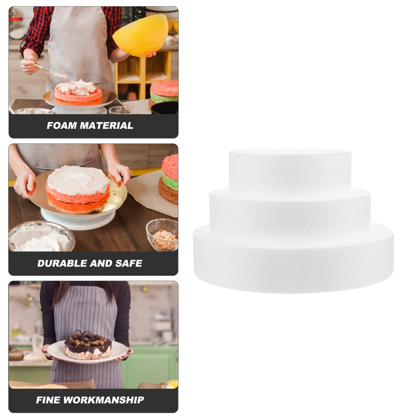 BESTonZON Wedding Cake Stand Round Cake Foam 3Pcs Round Cake Foams Cake Dummies Round Cake Foam Display Foam Cake Dummies for Decorating Practice Mould Cake Dummies Candy Set