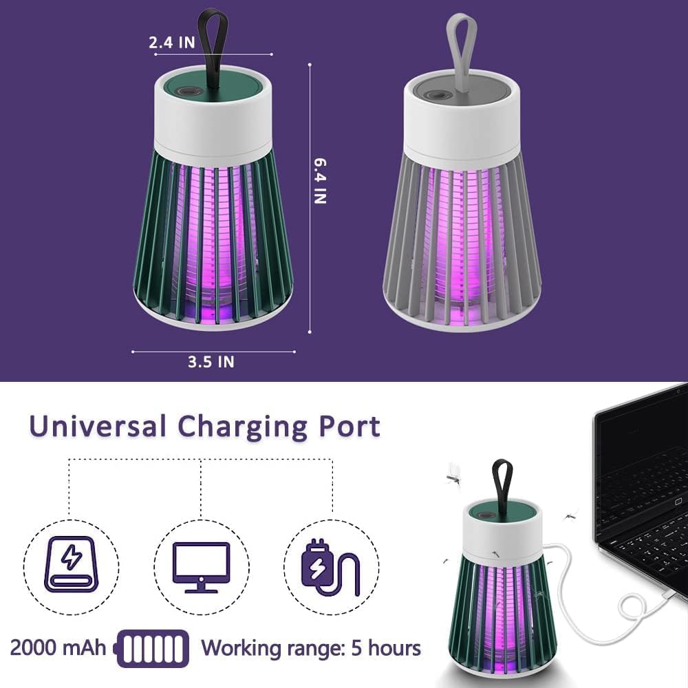 Bug Zapper Indoor Outdoor,Electric Mosquito Zapper with USB Rechargeable Fly Zapper with Security Grid and Brush,Mosquito Trap Gnats Ants Spider Bug Killer for Home Camping Yard,White