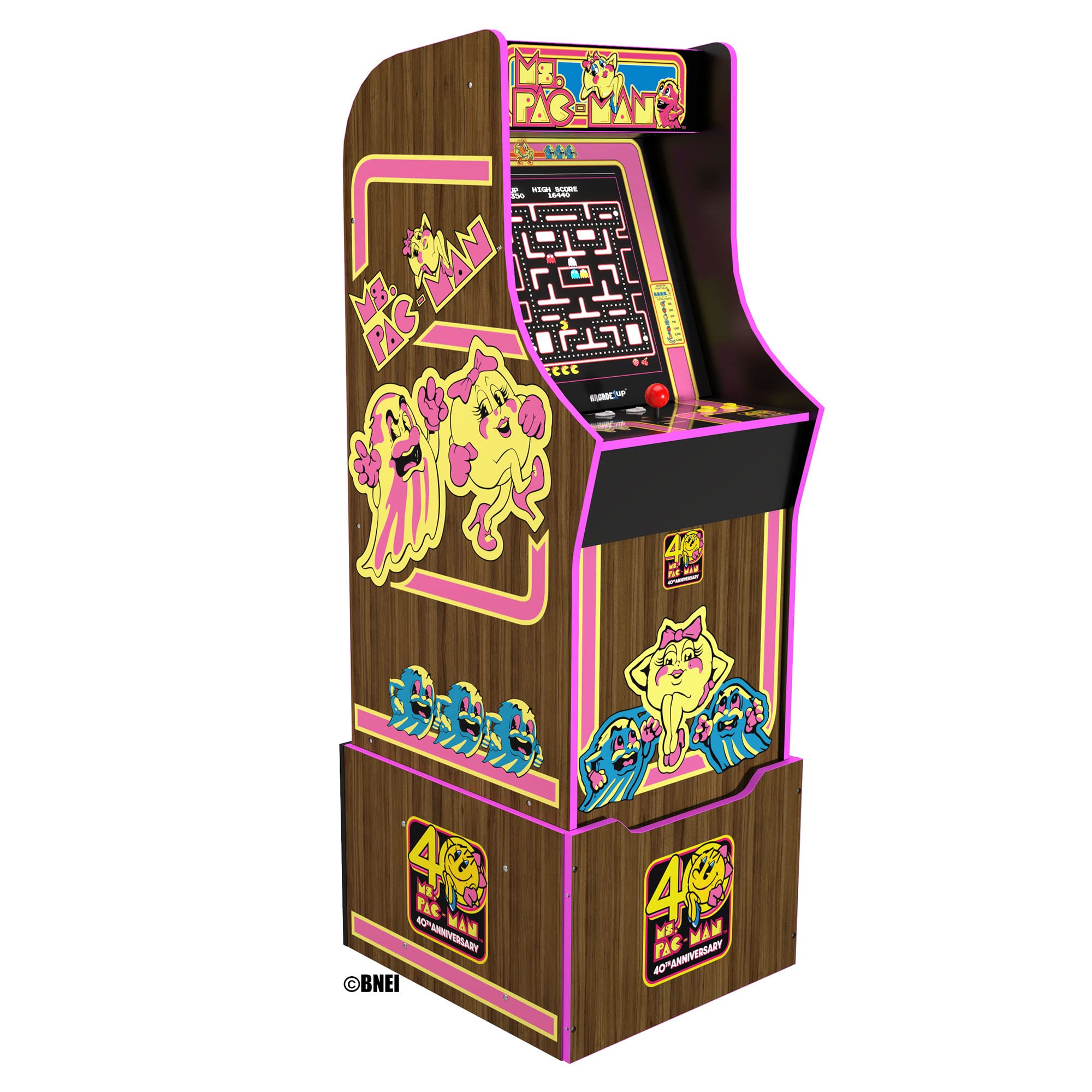Arcade1Up Ms. Pac Man 40th Anniversary Classic 10 in 1 Coinless Arcade Video Game Cabinet Machine with Riser for Home Rec Rooms