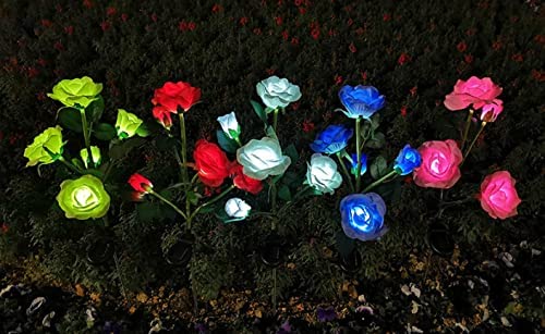 Red 2 Pack, Solar Garden Lights Decorative, 10 Rose Lights Flowers LED for Garden Yard Patio Pathway Lighting, Decorative Flower lamp, Rainproof(Red)