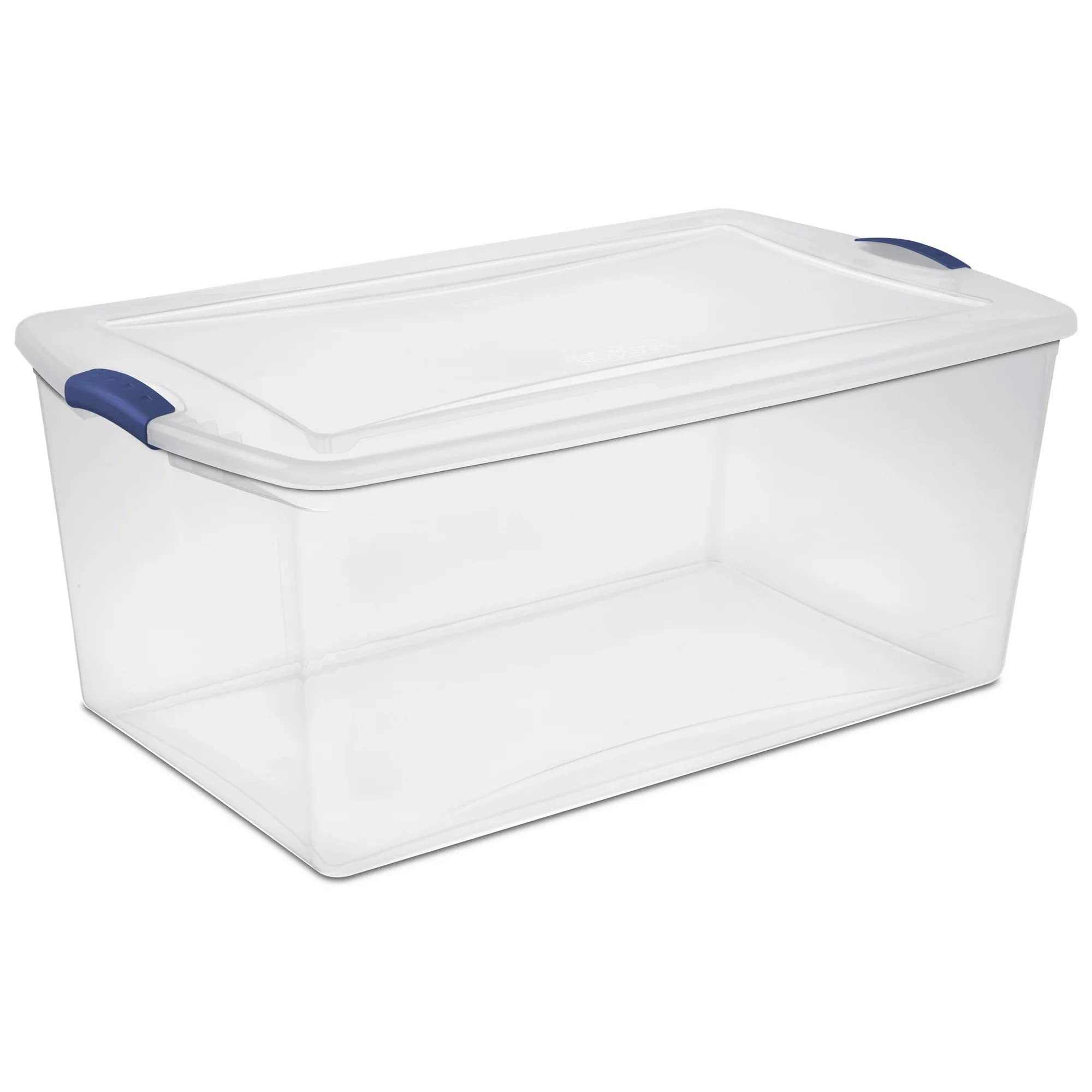 BECENBIN Latch Box Plastic Storage Bin Tote Organizing Container With Durable Lid, 105 Qt. Stackable and Nestable Snap Lid Plastic Storage Bin, Clear With Blue Buckle