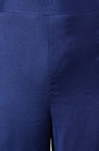 Janasya Women's Dark Blue Chanderi Silk Woven Kurta with Sharara and Dupatta(SET472-KR-SHA-S)