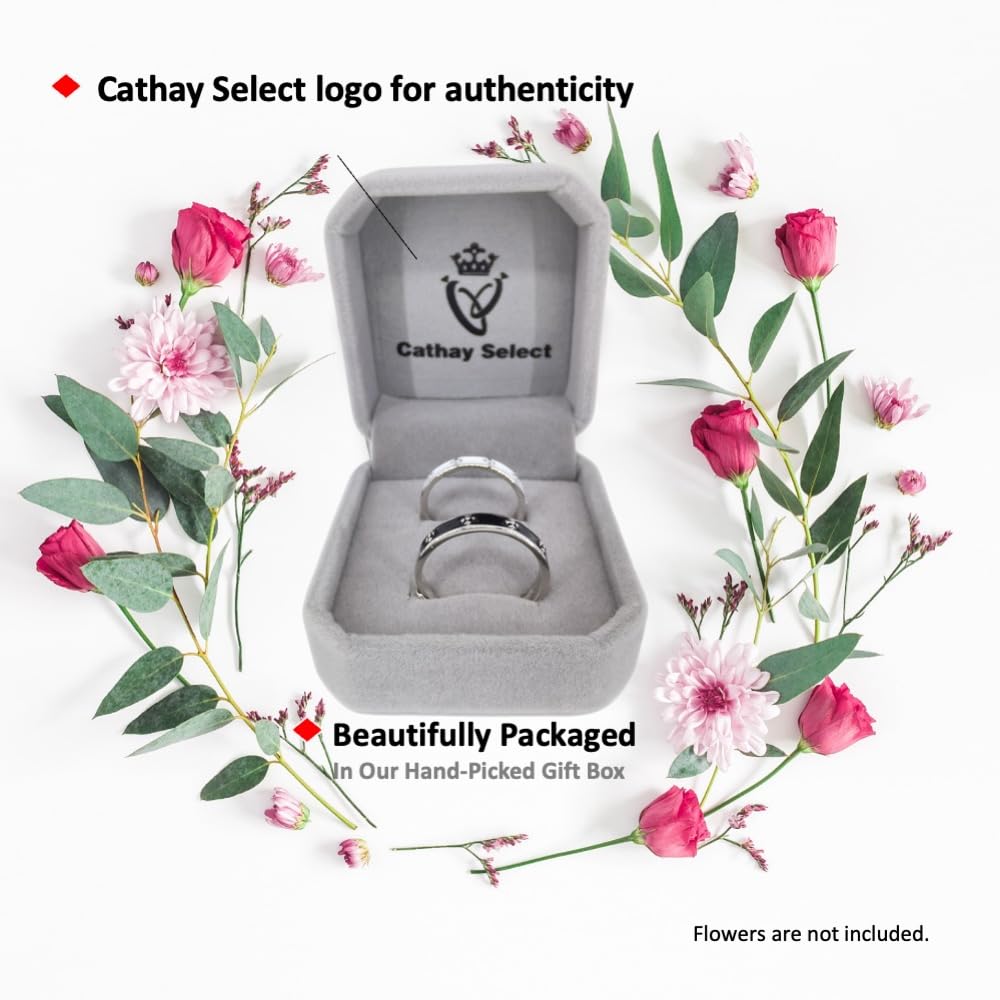 Cathay Select [New] Sterling Silver Couple Rings Set, Adjustable, For Him and Her Wedding Promise Love Rings, Black and White