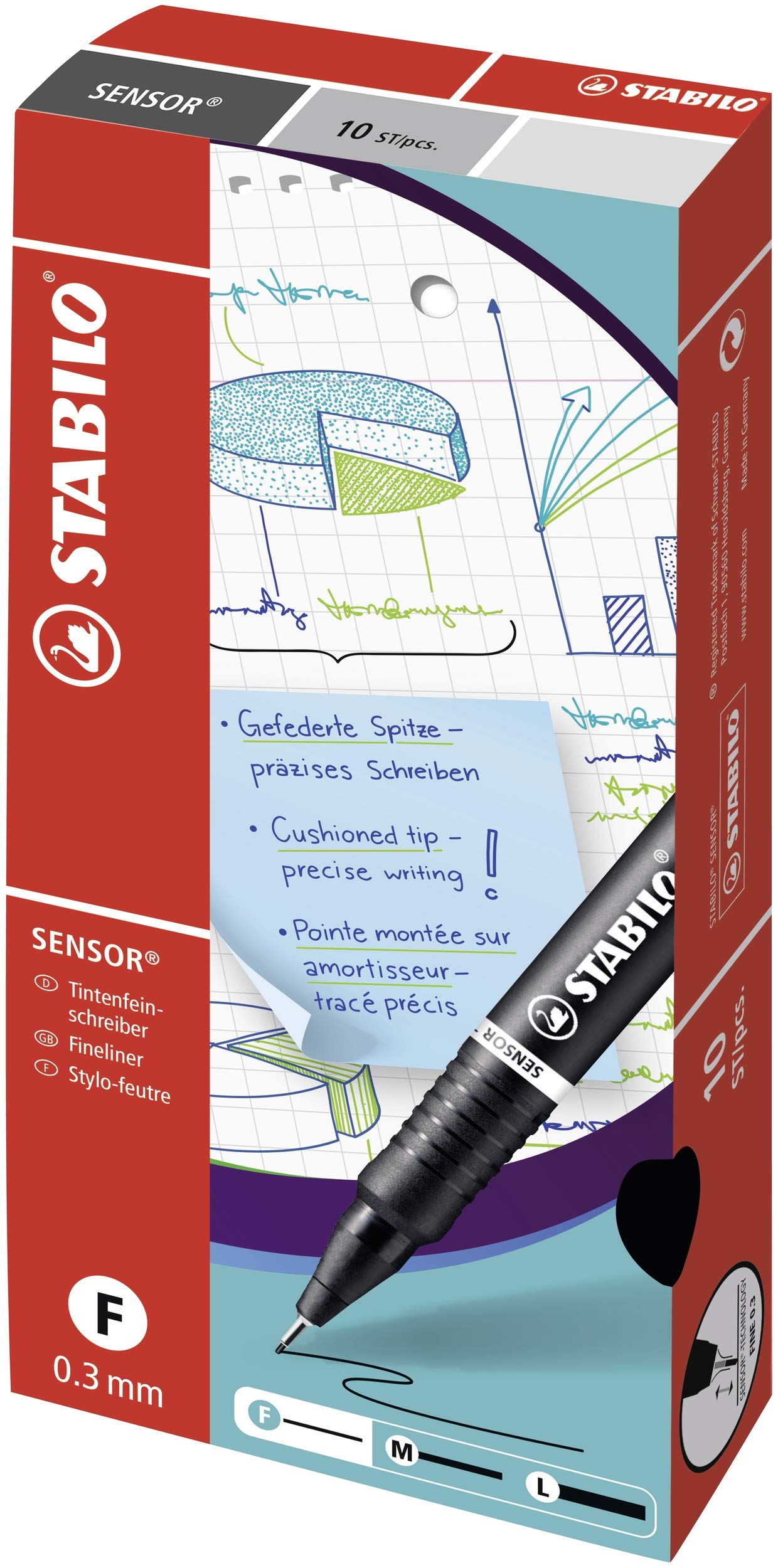 STABILO 189/41 - Sensor Pen Fineliner 0.3mm Blue 189/41 - (Pack of 10)