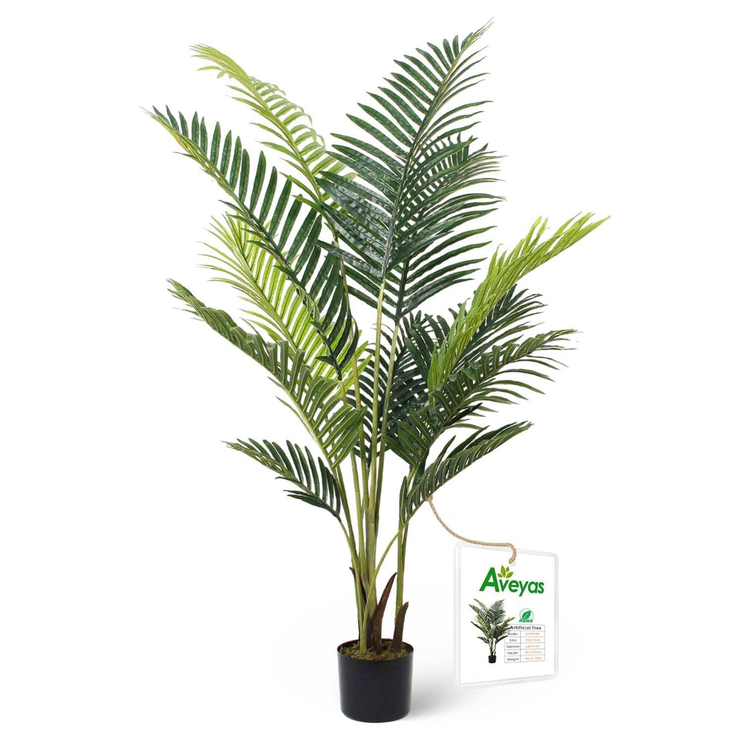 Aveyas 5ft Artificial Palm Tree for Home Decor, 5 Feet Faux Plant Fake Silk Tropical Kentia Areca Trees with Pot for Indoor Outdoor House Living Room Office Garden (5 ft Tall)