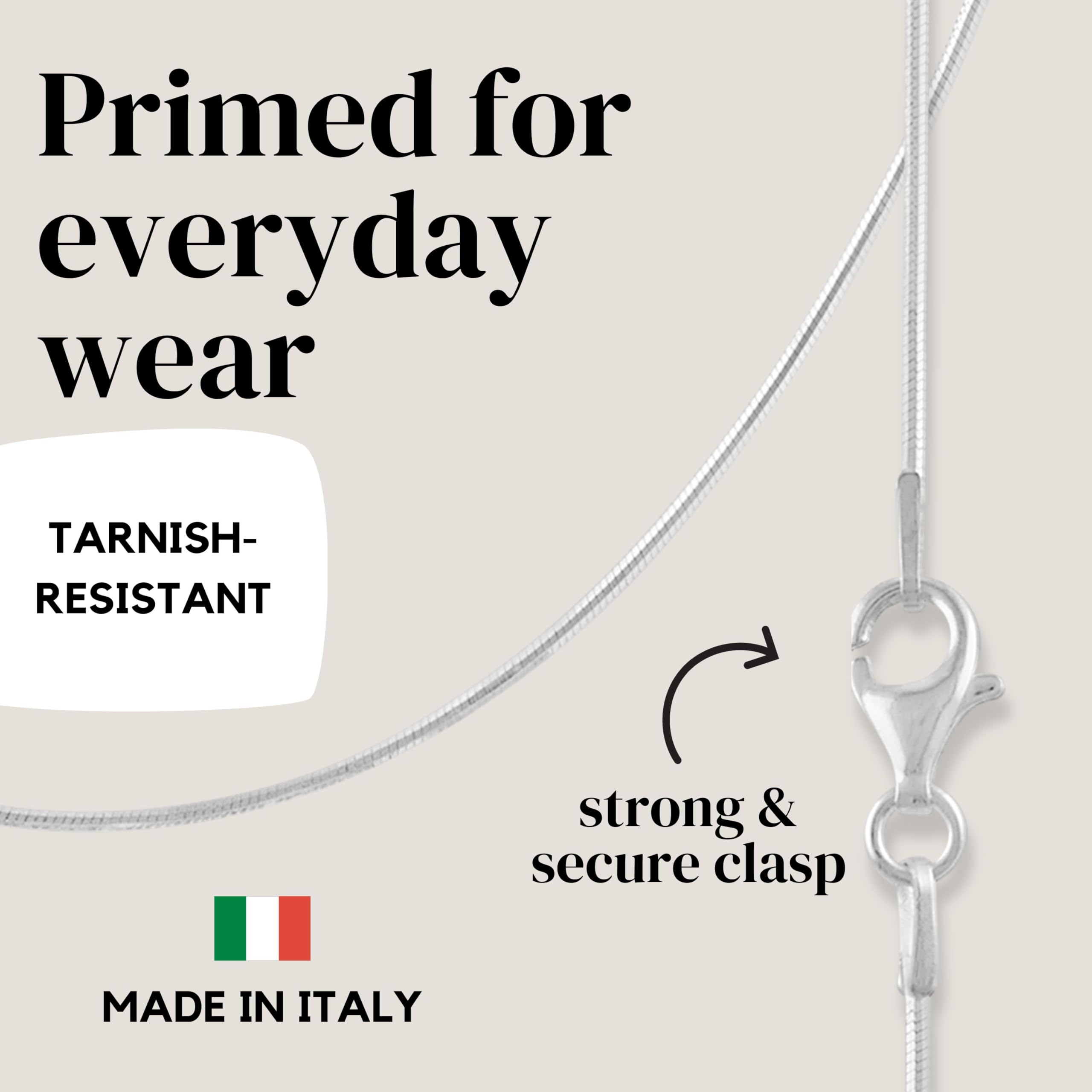 KISPER Silver 8 Sided Snake Chain Necklace –Thin, Dainty, 925 Sterling Silver Jewelry for Women & Men with Lobster Clasp – Made in Italy, 20”