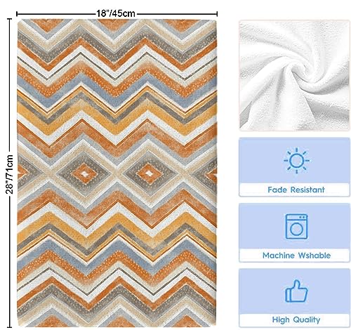 Beisseid Kitchen Dish Towels Orange Grey Chevron Dish Cloth Fingertip Hand Towels Geometric Design Stripe Super Absorbent Soft Cotton Tea Towel 3 PCS