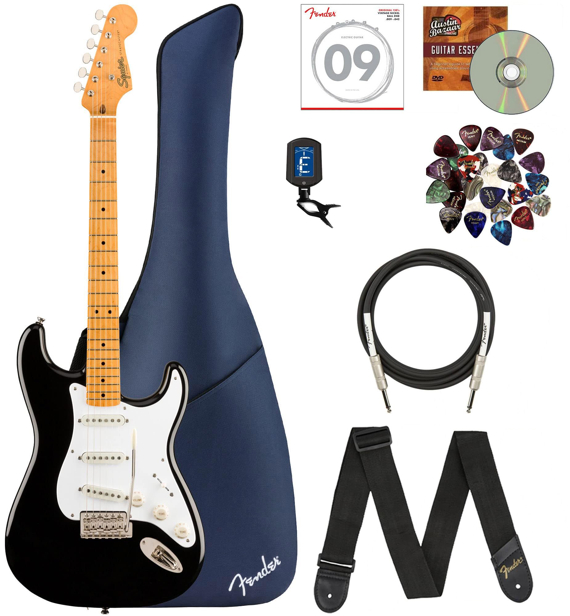 Fender Squier Classic Vibe '60s Jazzmaster - 3-Color Sunburst Bundle with Gig Bag, Instrument Cable, Tuner, Strap, Strings, Picks, and Austin Bazaar Instructional DVD