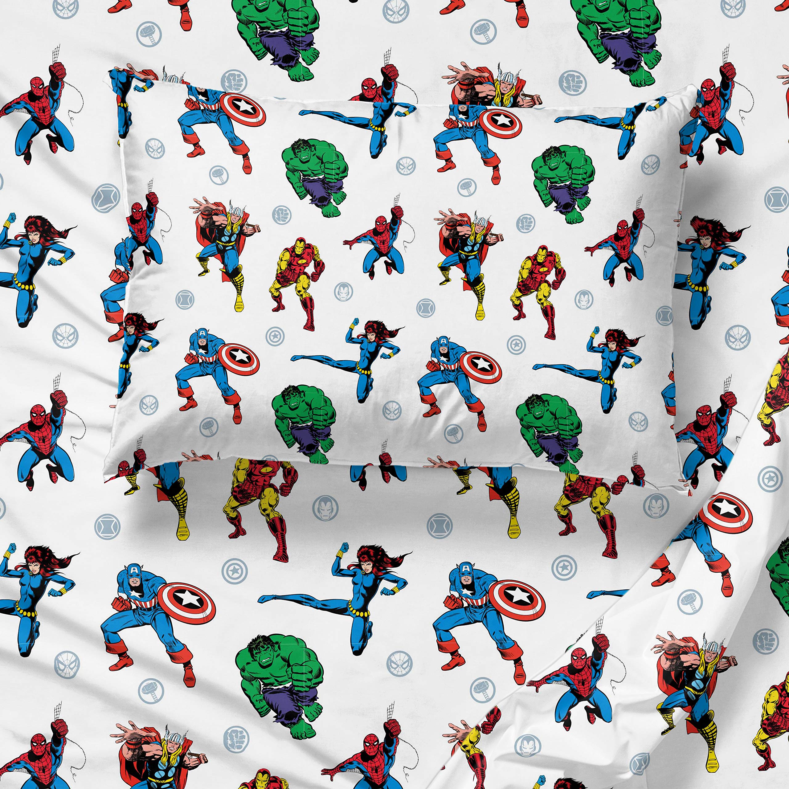 Jay Franco Marvel Avengers Fighting Team Full Sheet Set - 4 Piece Set Super Soft and Cozy Kid's Bedding - Fade Resistant Microfiber Sheets (Official Marvel Product)