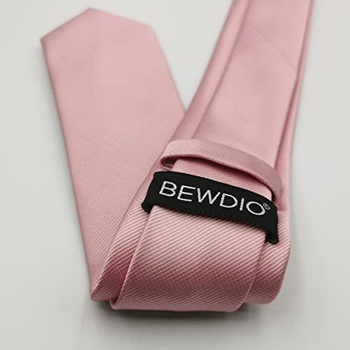 BEWDIO Skinny Mens Rose Gold Tie Slim Pink Ties for Men Thin Necktie and Pocket Square Sets (Rose Gold)