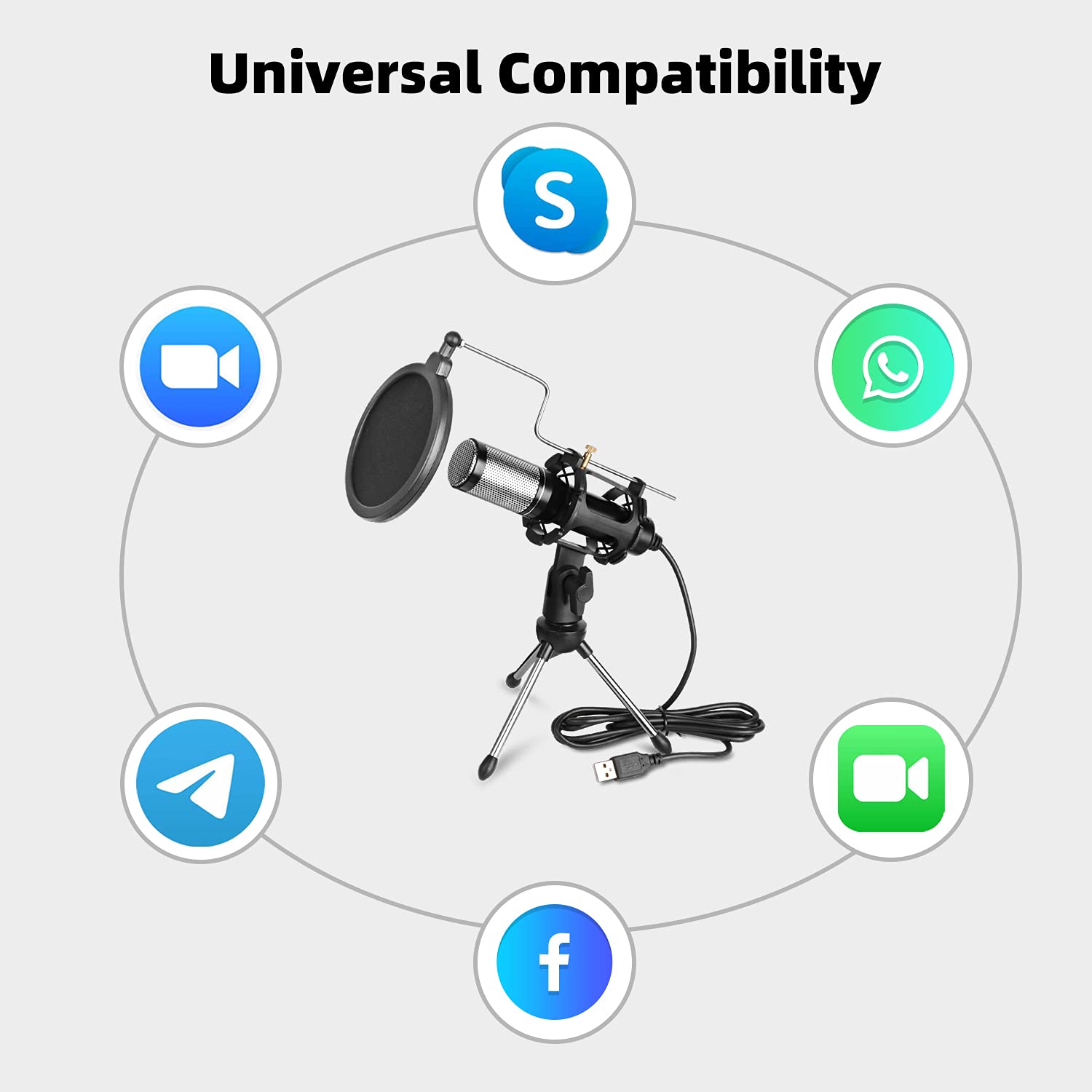Bomaite Professional Microphone Condenser for Computer PC with USB Plug Stand YouTube Facebook Skype Games Broadcasting Recording Microphone Karaoke Mic