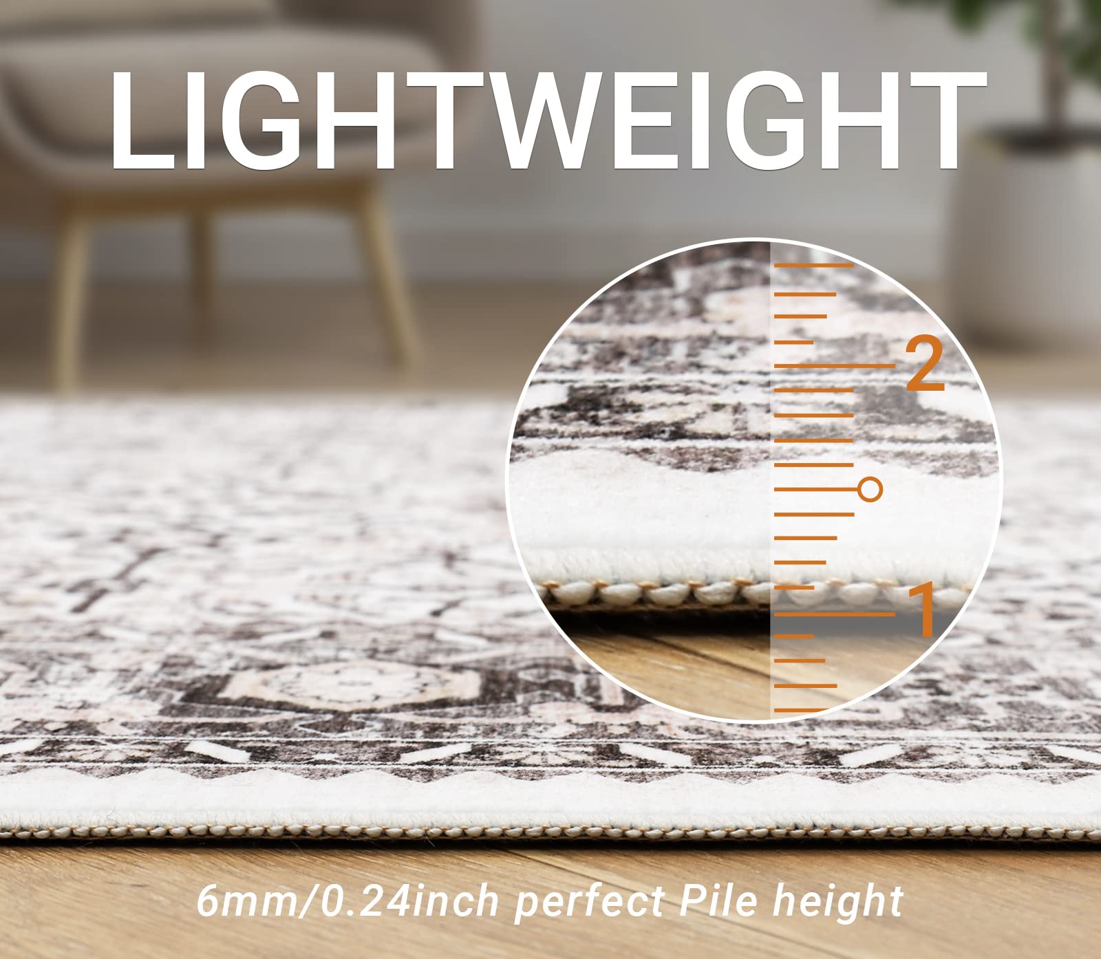 befbee 8x10 Area Rugs for Living Room- Ultra-Thin Stain Resistant Washable Rug, Non-Slip Backing Rugs, Large Room Decor Area Rug (Grey/Coffee,8x10)