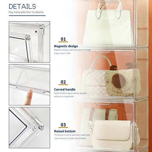 GZHOK 4 pack Clear Plastic Purse Organizer for Closet,Handbag Storage,Purse Storage Organizer,Clear Display Storage for Wallet,Shoes,Book,Cosmetic,Toys,Clothes