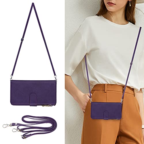 Jaorty iPhone SE 2022/SE 2020/iPhone 8/iPhone 7 Phone Case Wallet for Women Men with Card Holder,iPhone SE 2022 Crossbody Case with Strap Shoulder Lanyard,Zipper Pocket PU Leather Cases,4.7" Purple