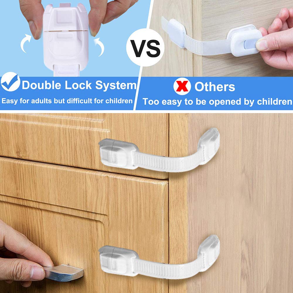 Cabinet Locks for Babies, Child Safety Strap Locks (4 Pack) for Fridge, Drawers, Toilet, Strong Adhesive No Drilling 【Upgrade】