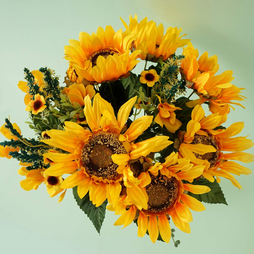 Beferr Artificial Sunflower Bouquet Fake Silk Sunflower Heads for Garden Art Home Table Party Wedding Decor