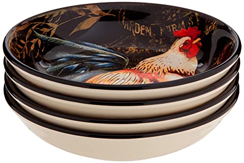 Certified International Gilded Rooster Set/4 Soup/Pasta Bowl 9.25" x 2", Assorted Designs,One Size, Multicolored