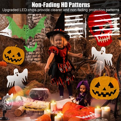 Beforalla Brighter Halloween Decorations Projector Lights Outdoor 2023 Upgrade, Halloween Skeleton Ghost Bats Pumpkin Decor Light for Outside The House/Window/Garden (YU01)