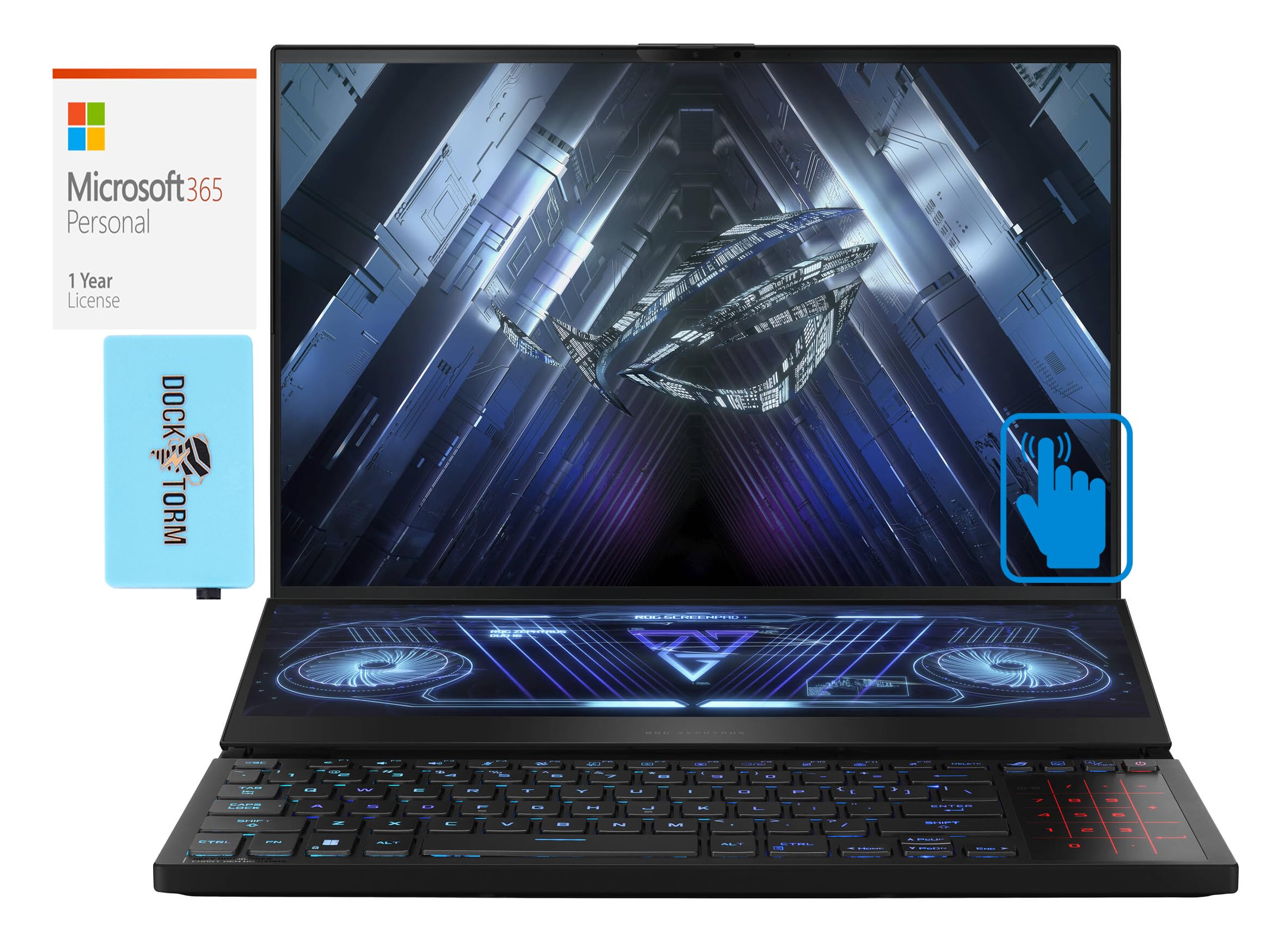 ASUS ROG Zephyrus Duo 16 Gaming & Entertainment Laptop (AMD Ryzen 7 6800H 8-Core, 32GB DDR5 4800MHz RAM, 2x2TB PCIe SSD RAID 0 (4TB), Win 11 Pro) with MS 365 Personal, Dockztorm Hub