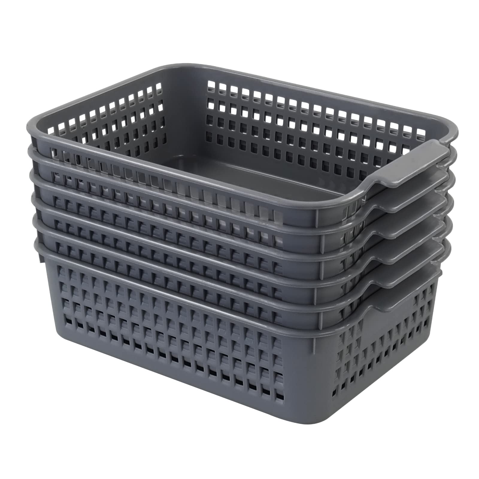 Gloreen 6 Packs Plastic Storage Basket, Grey Small Organizing Baskets, F