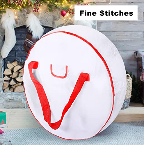 TQS 30" Christmas Garland Ornaments Wreath Storage Bag - Christmas Large Wreath Storage Container - Reinforced Wide Heavy Duty Handle and Double Sleek Zipper -Protect Your Party Decorations - White