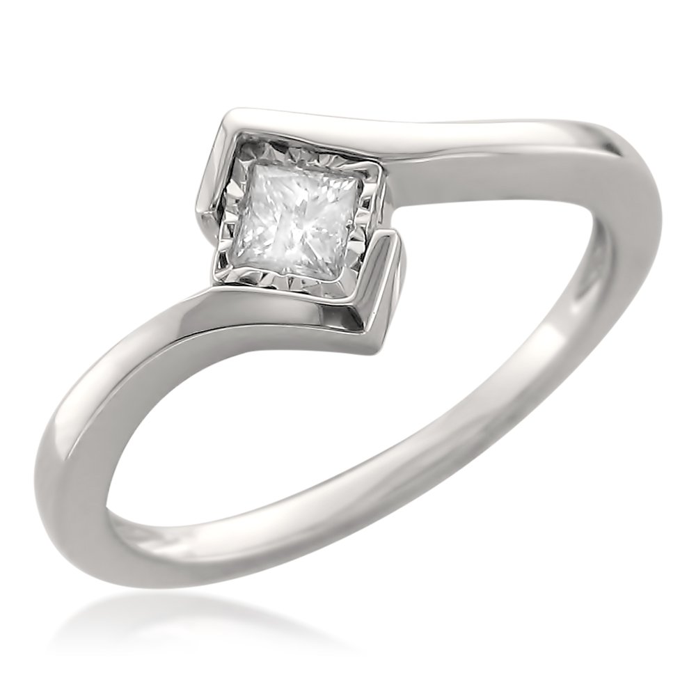 Beyond Brilliance 1/5 Carat Diamond, Bezel-Set 14K White Gold Princess Cut Solitaire Diamond Engagement Ring (I-J, I1-I2) Natural Diamond Engagement Ring For Women | Gift Box Included Size-9