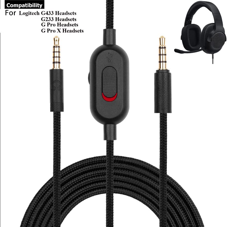 G Pro Audio Aux Cable for Logitech G433/G233/G Pro/G Pro X Headphones Audio Extension Cable with Inline Mute Switch and Volume Controller Button(Black, 2m)