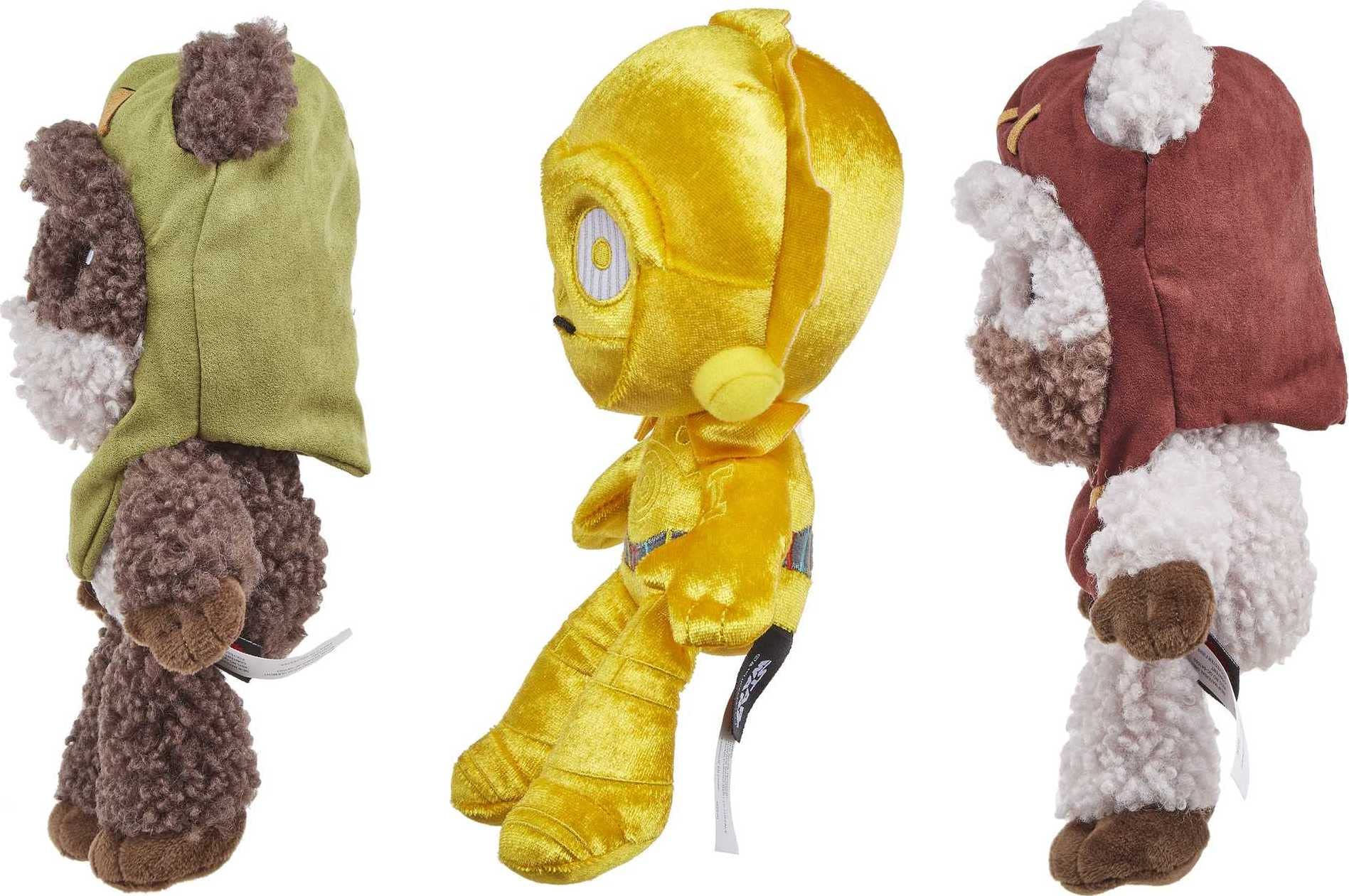 Mattel Star Wars Plush 8-Inch Figure 3-Pack, Return of the Jedi Endor Celebration Set, 2 Ewoks & 1 C-3Po Soft Robot Doll with Metallic Fabric