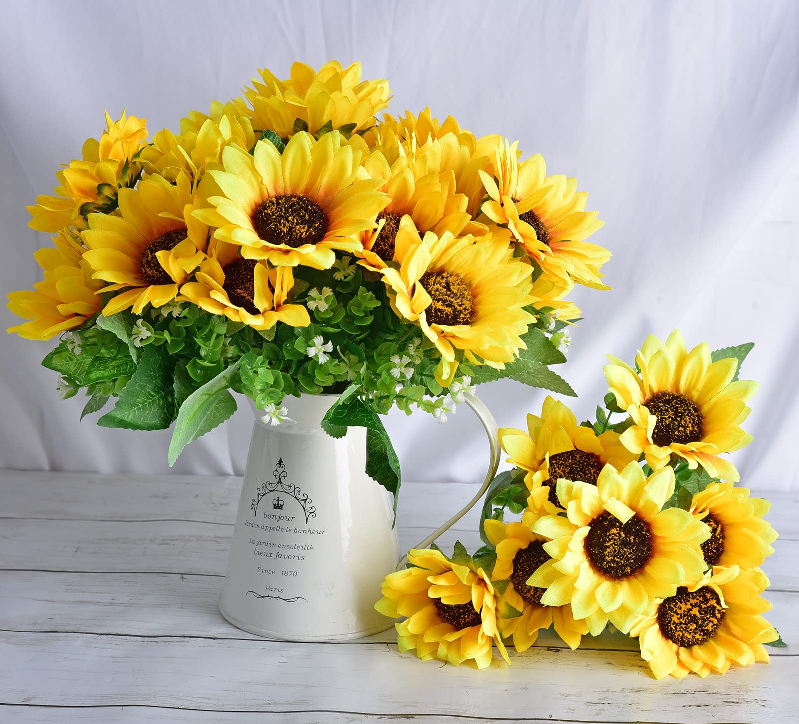 LSKYTOP 6 Bunches Artificial Sunflower Bouquet,Silk Sunflowers Fake Yellow Flowers for Sunflower Floral Arrangement Home Decor